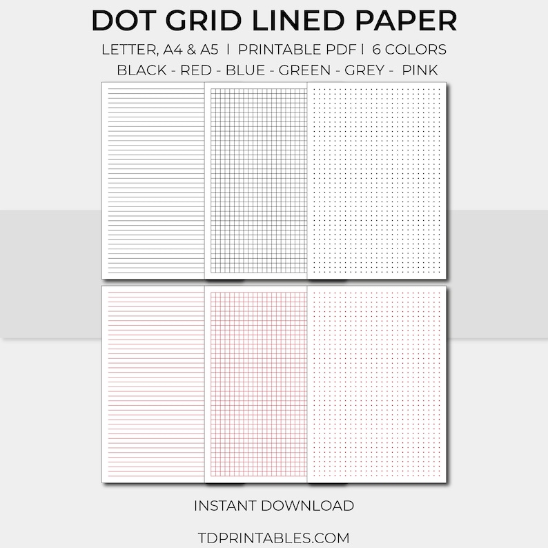 Printable Dot Grid Paper, Lined Paper, Graph Paper, Notebook Paper ...