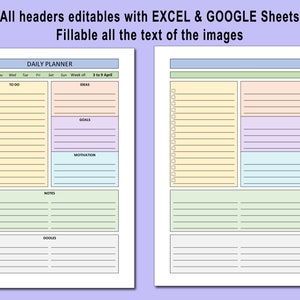 Printable Daily Planner Editable Fillable. EXCEL and Google Sheets ...