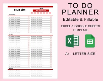 Daily Planner Printable Editable Fillable. Today Planner. EXCEL ...