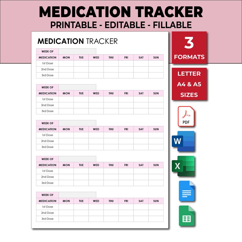 Medication Tracker. Monthly Medication Tracker. PDF Printable Fillable ...