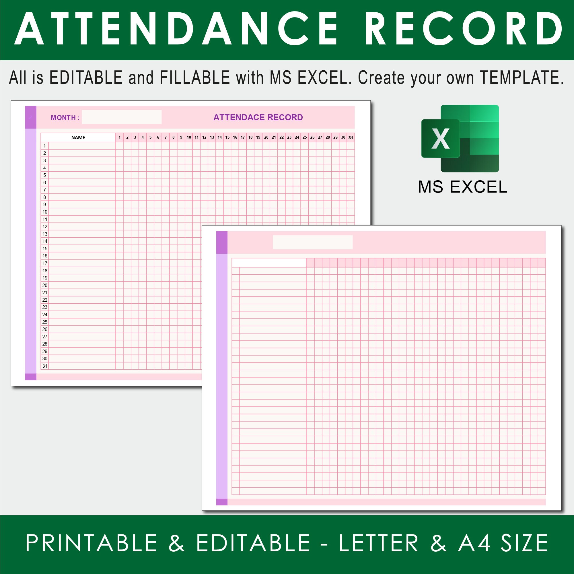 EXCEL Template: Attendance Journal,attendance Book,attendance Logbook ...