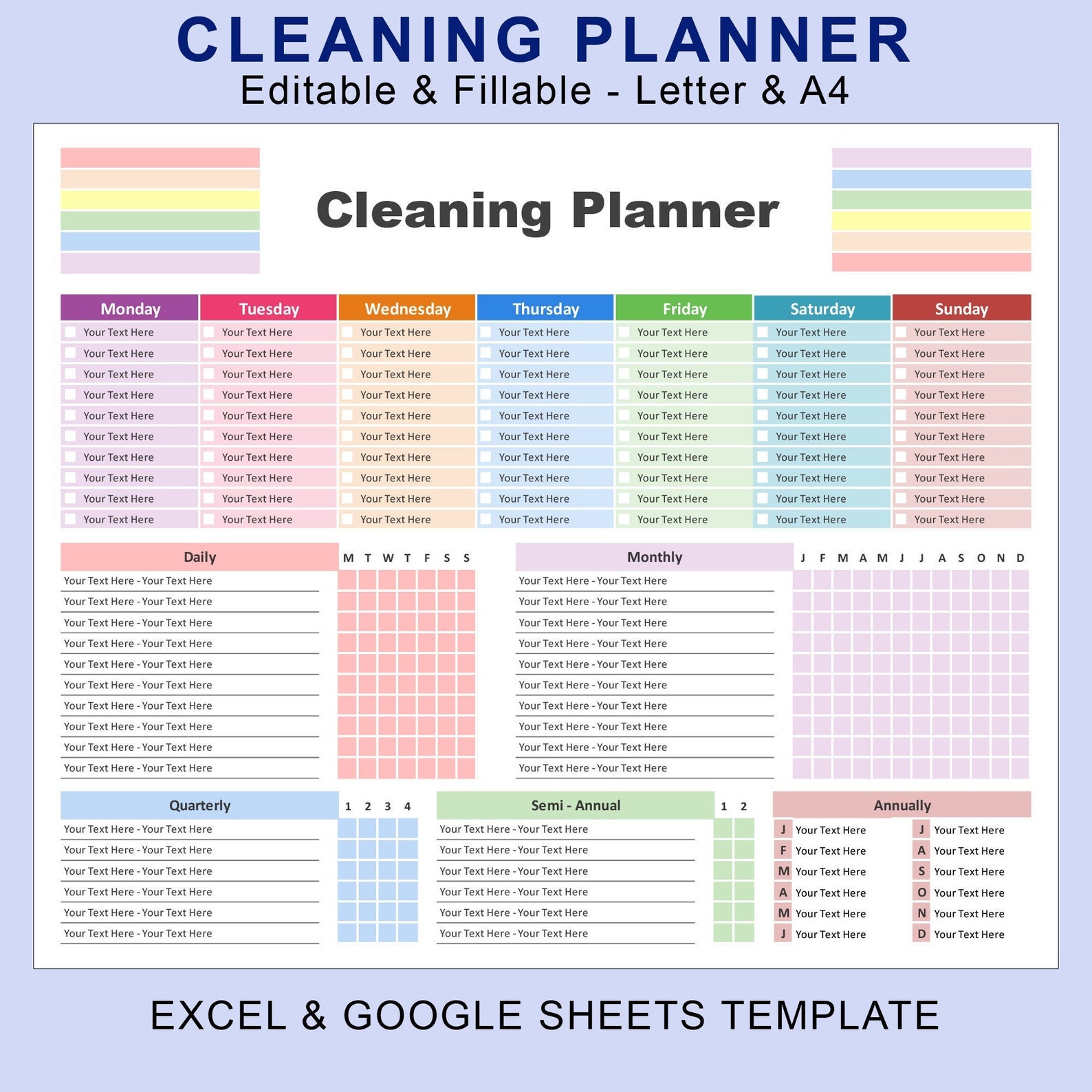 Cleaning Planner Editable Fillable Printable Checklist Cleaning