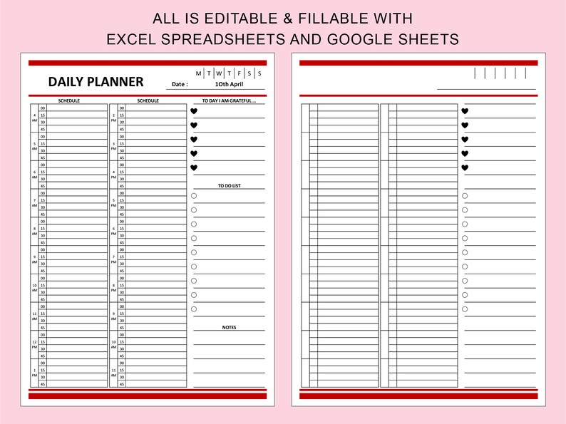 15 Minutes Daily Hourly Planner Editable Fillable. Time Appointment ...