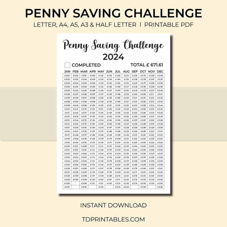 Printable Penny Savings Tracker 2024, Penny Saving Tracker, Monthly ...