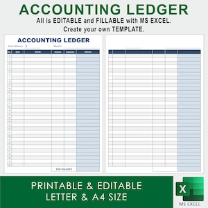 EXCEL Spreadsheet Template: Printable Accounting, Expense Tracker ...