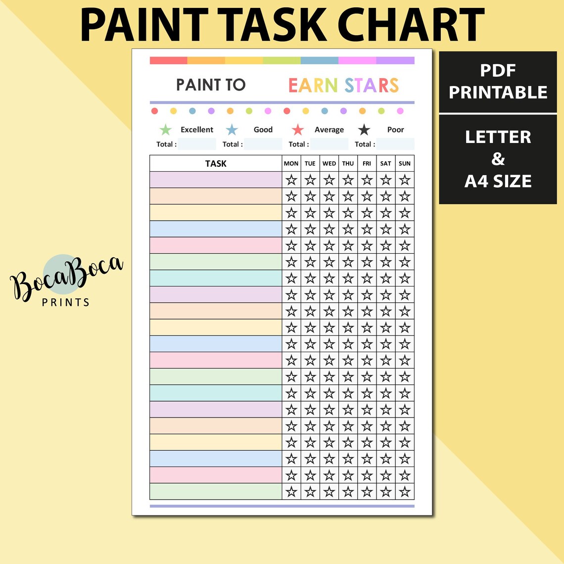 Printable Chore Chart for Kids to Paint Stars and Earn Rewards, Chore ...