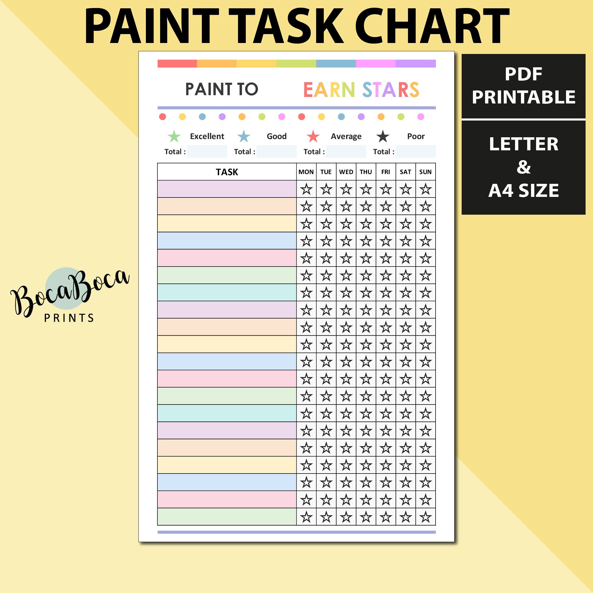 Printable Chore Chart for Kids to Paint Stars and Earn Rewards, Chore ...