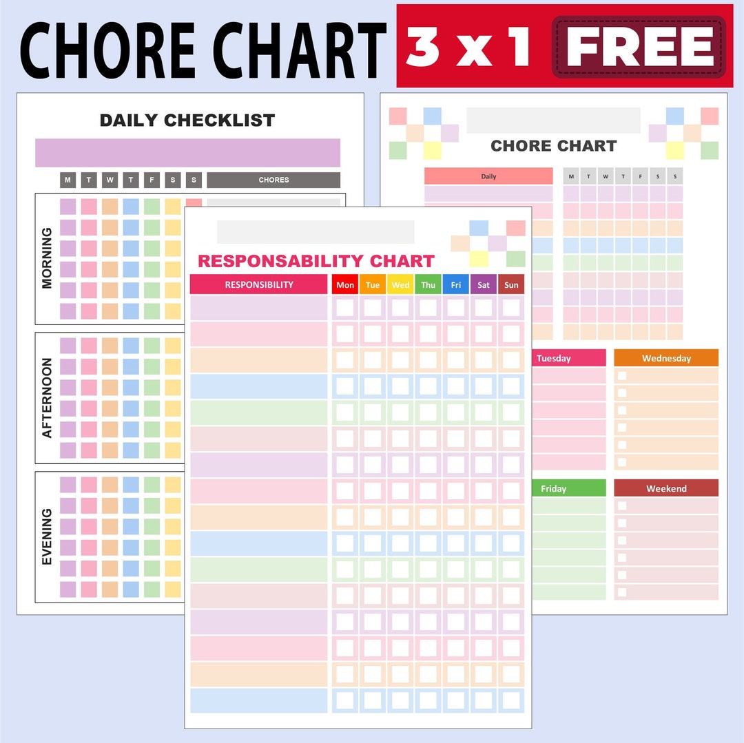 Kids Chore Chart Printable,kids Tasks Chart,kids Work Chart,kids Job ...