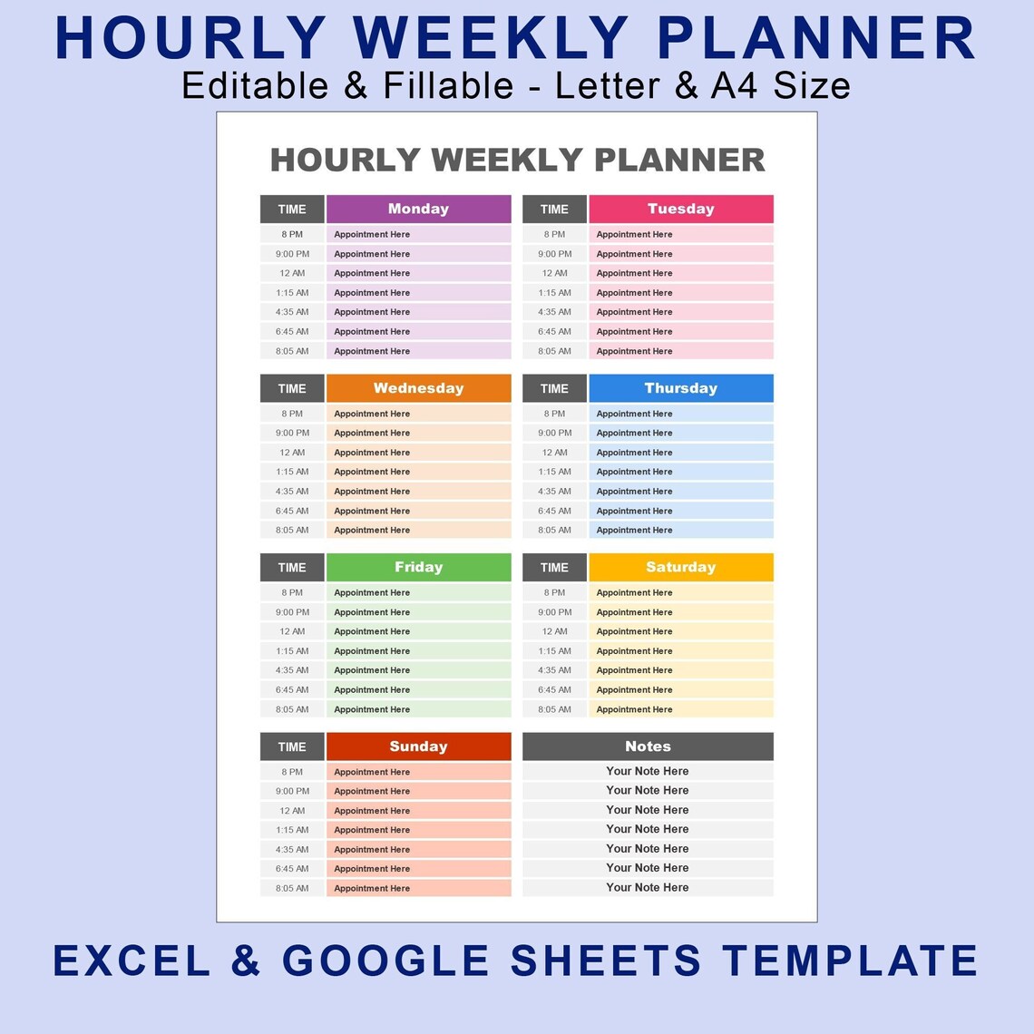 Excel Hourly Planner. Google Hourly Plan. Undated Hour Planner. Hourly Calendar. Time Planner ...
