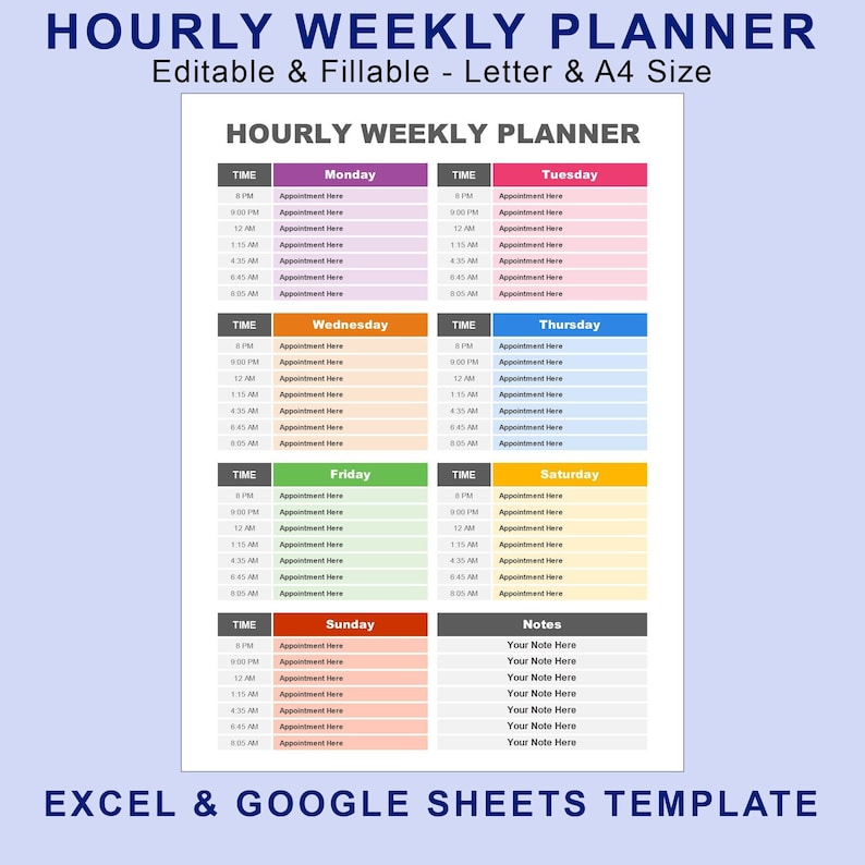 Excel Hourly Planner. Google Hourly Plan. Undated Hour Planner. Hourly ...