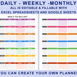 EXCEL & GOOGLE to Do List Planner Template. Daily Weekly Monthly to Do ...