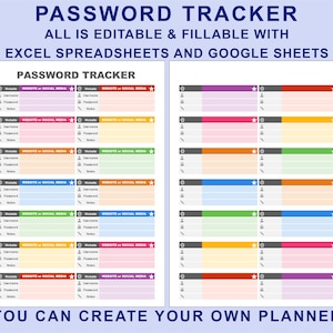 EXCEL Password Tracker Spreadsheet Template. Password Book. Password ...