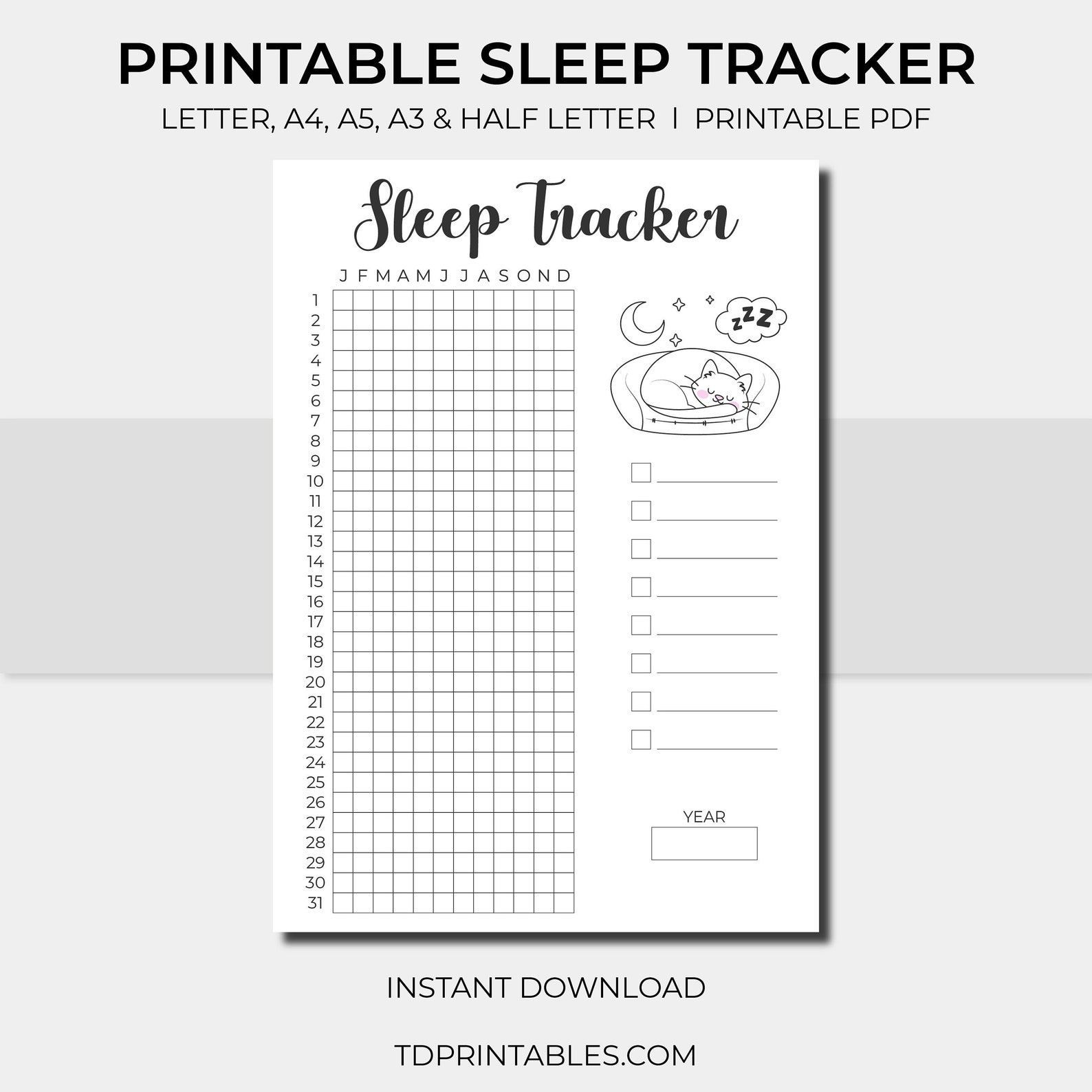 Sleep Tracker Printable, Monthly Sleep Tracker Planner Printable PDF ...