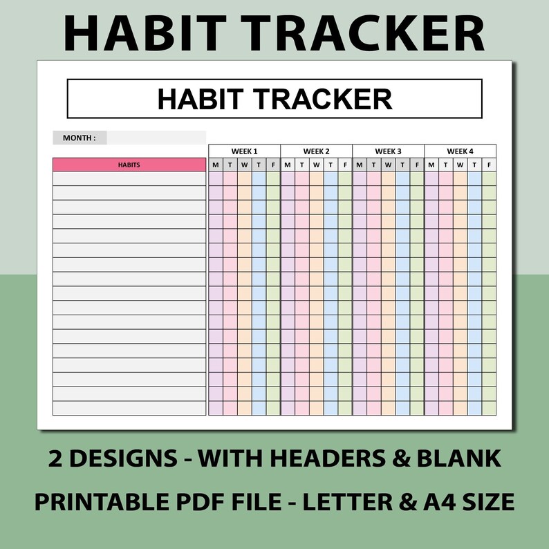 Habit Chart Printable,habit Journal,habit Bookhabit Sheet,habit ...