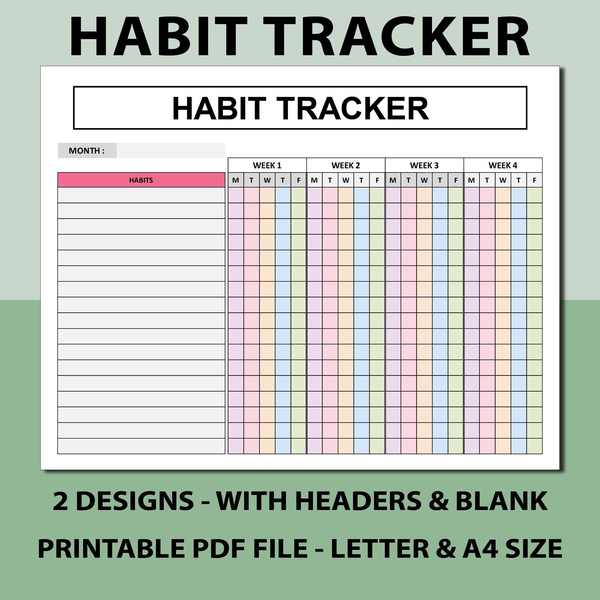 Habit Chart Printable,habit Journal,habit Bookhabit Sheet,habit ...
