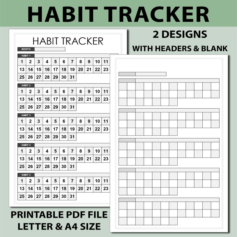 Monthly Habit Tracker Printable,habit Track, Habit Record, Habit Log ...