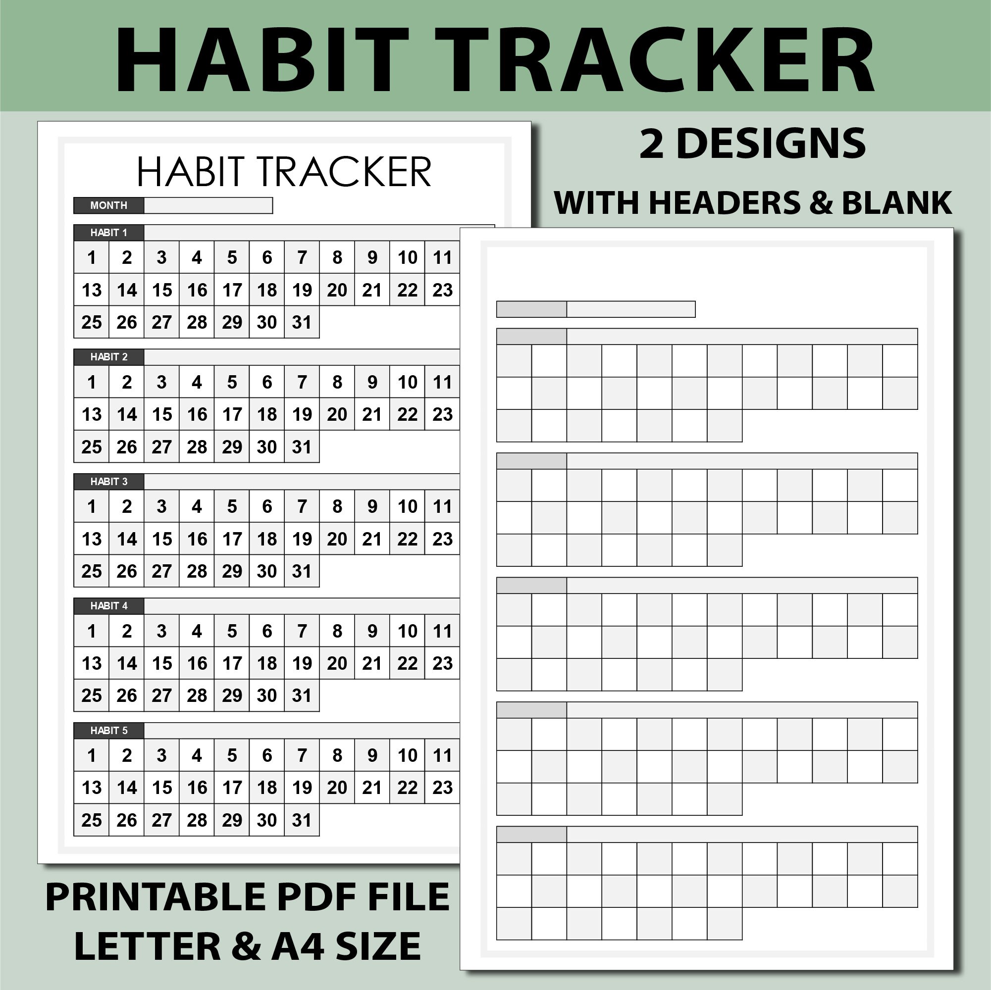 Monthly Habit Tracker Printable,habit Track, Habit Record, Habit Log ...
