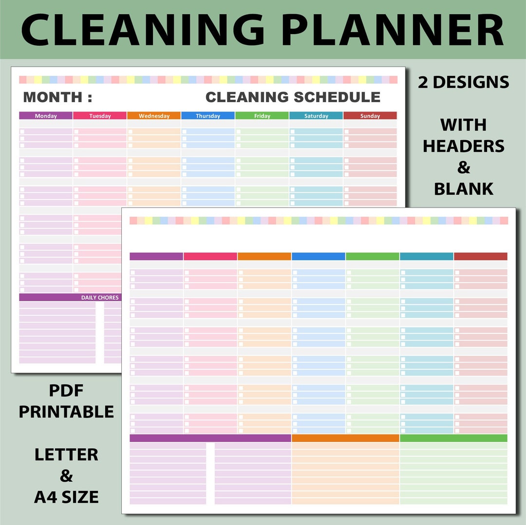 Daily Cleaning Plan Printable,weekly Cleaning Plan,monthly Cleaning ...