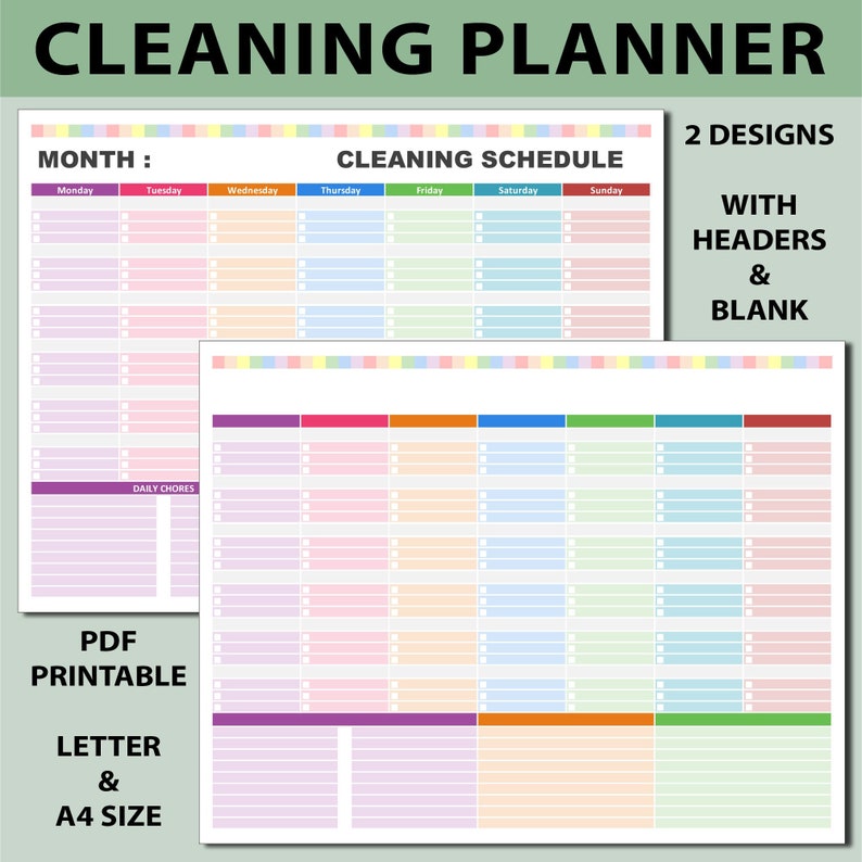 Daily Cleaning Plan Printable,weekly Cleaning Plan,monthly Cleaning ...