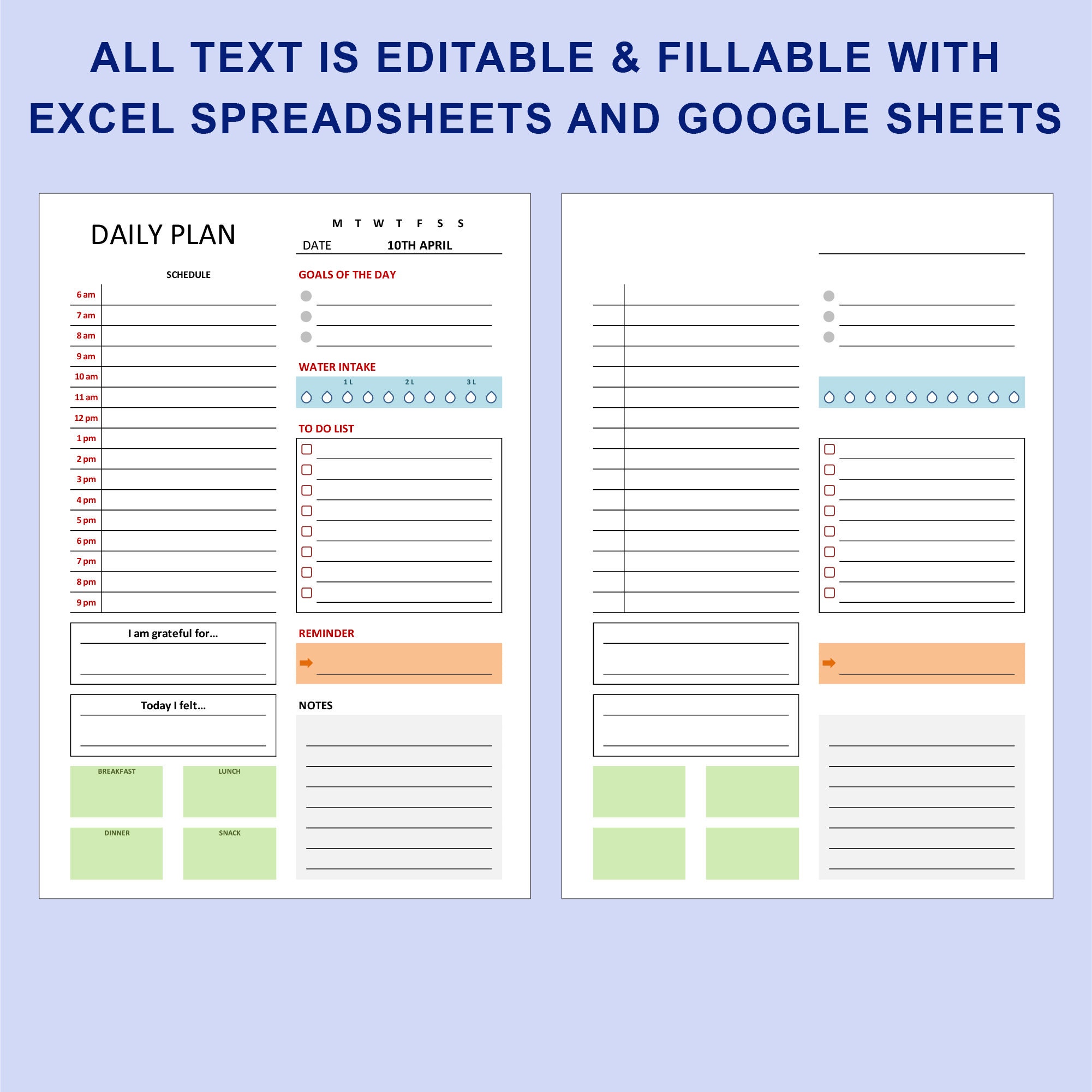 Daily Planner Printable Editable Fillable. Today Planner. EXCEL ...