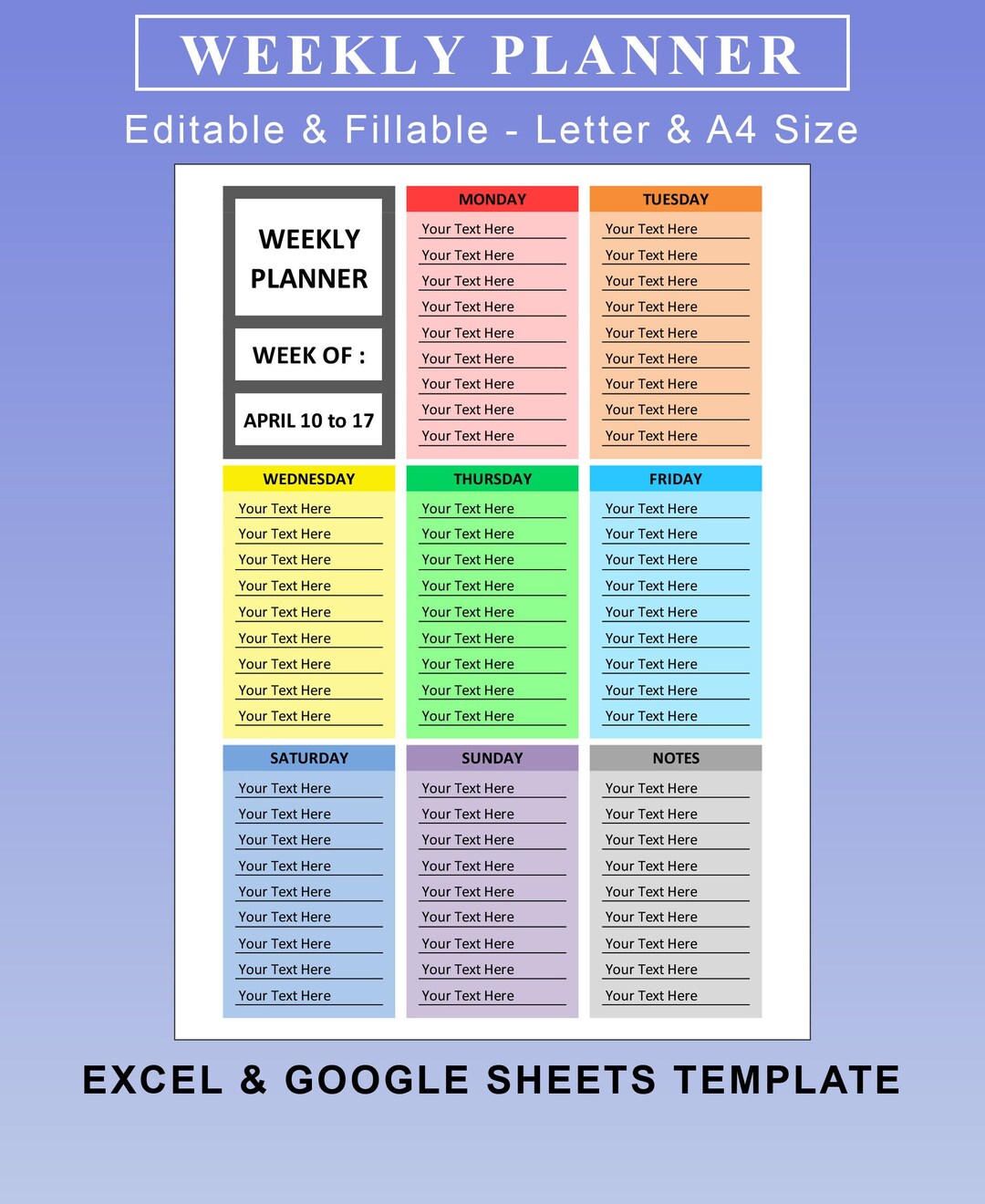 Weekly Planner Editable Fillable Printable. Weekly Planning. Weekly ...