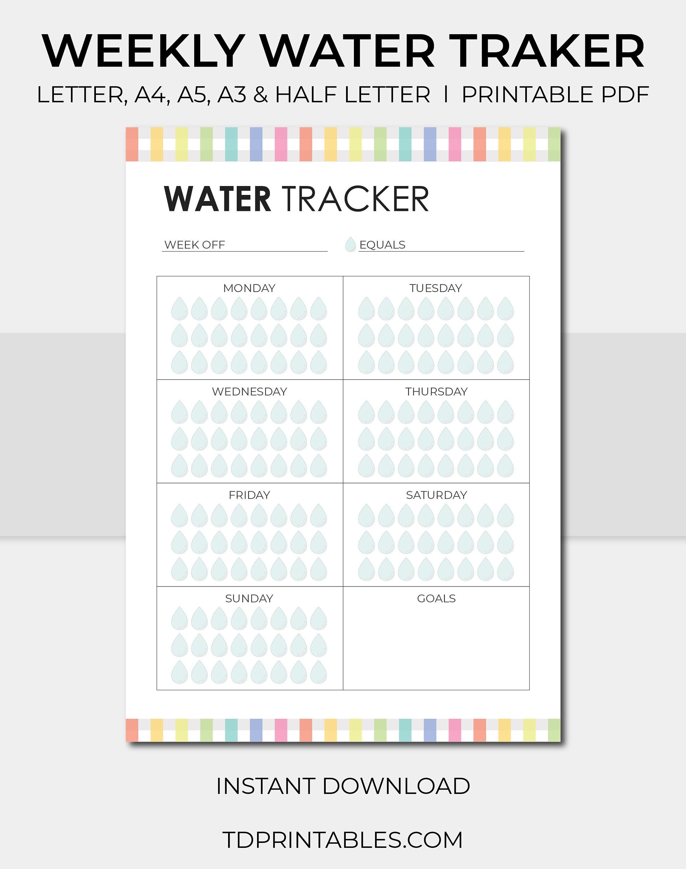 Water Tracker, Printable Weekly Water Tracker, Water, Hydration Tracker ...