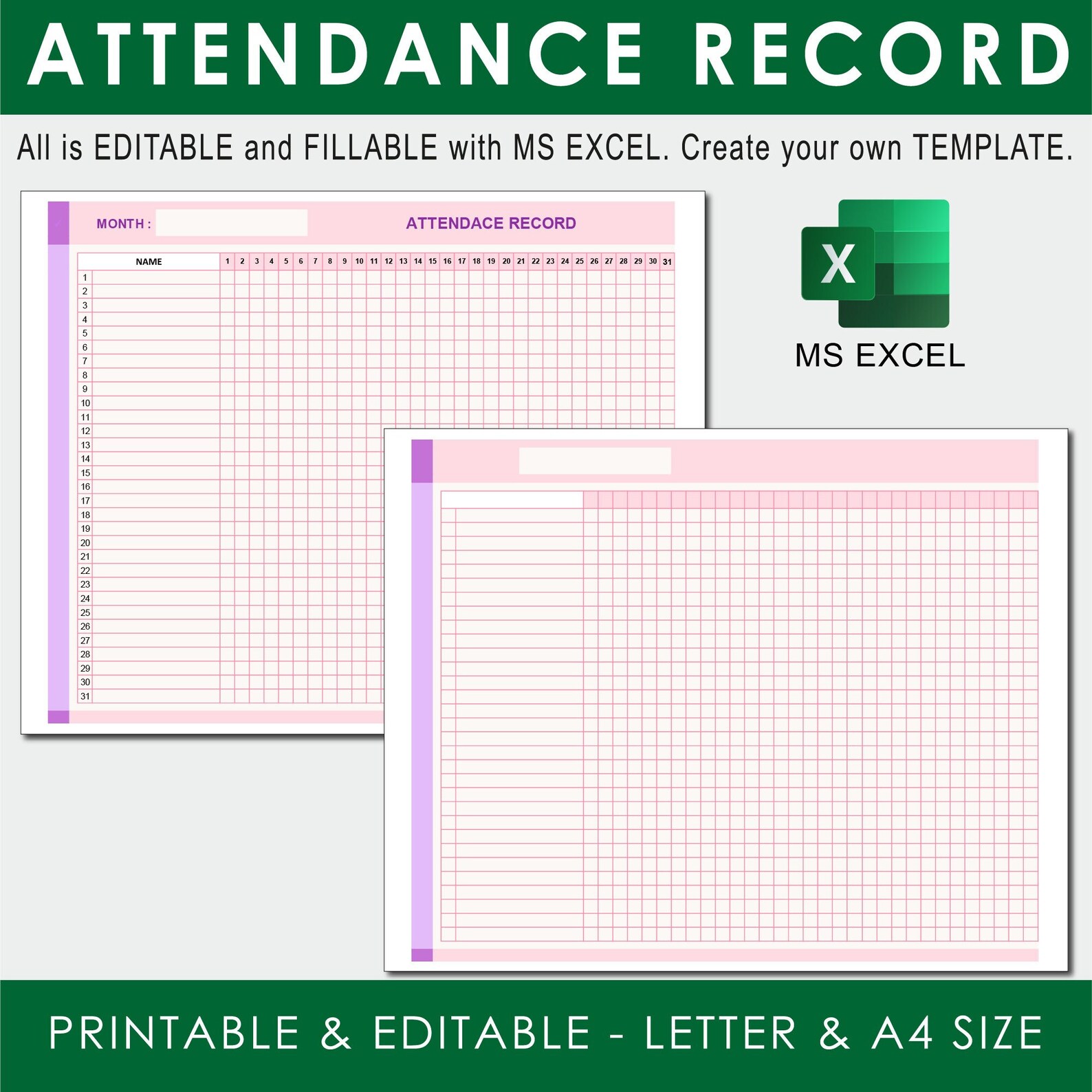 EXCEL Template: Attendance Record,attendance Log,attendance Track ...