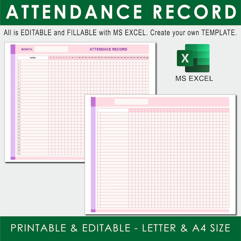 EXCEL Template: Attendance Record,attendance Log,attendance Track ...