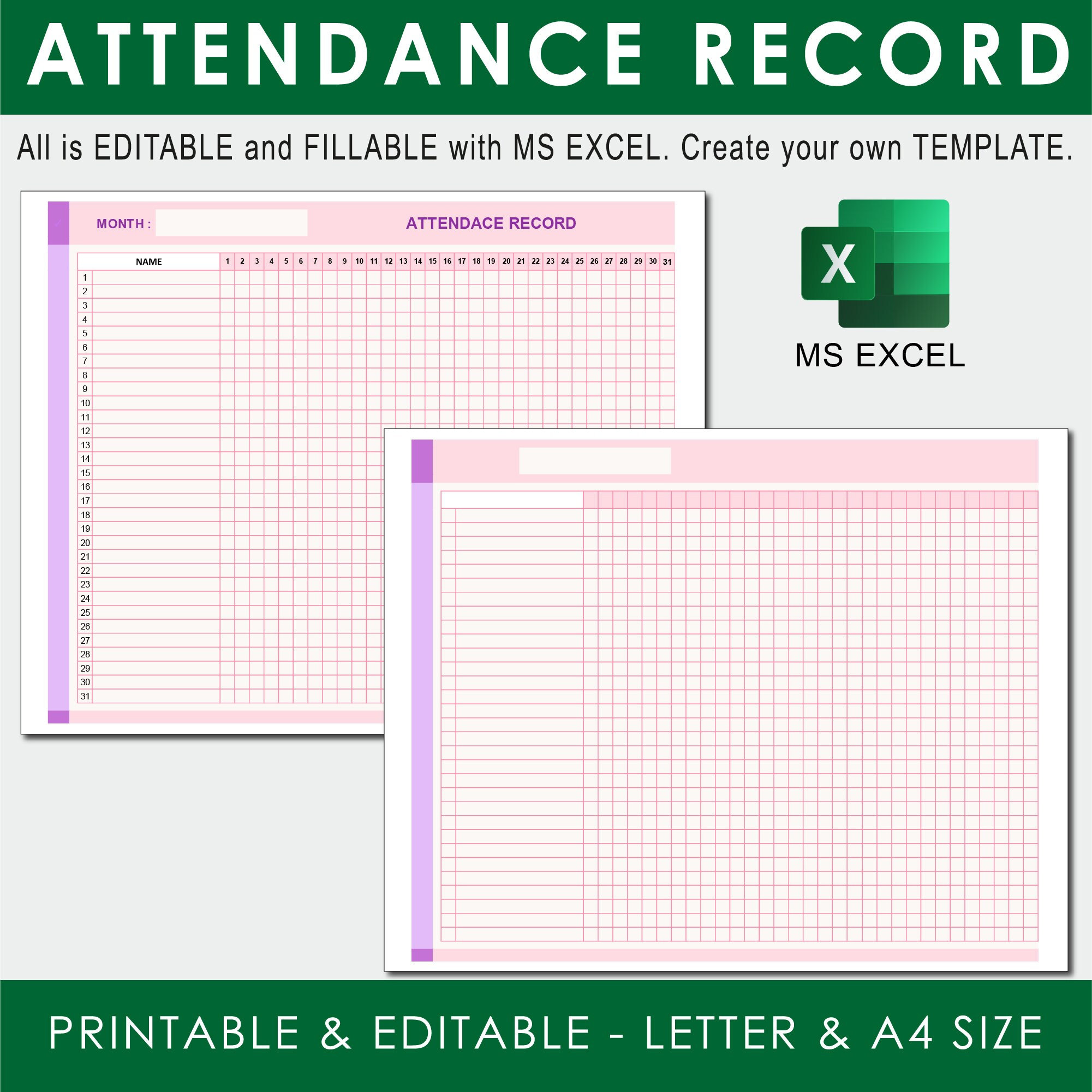 EXCEL Template: Attendance Record,attendance Log,attendance Track ...
