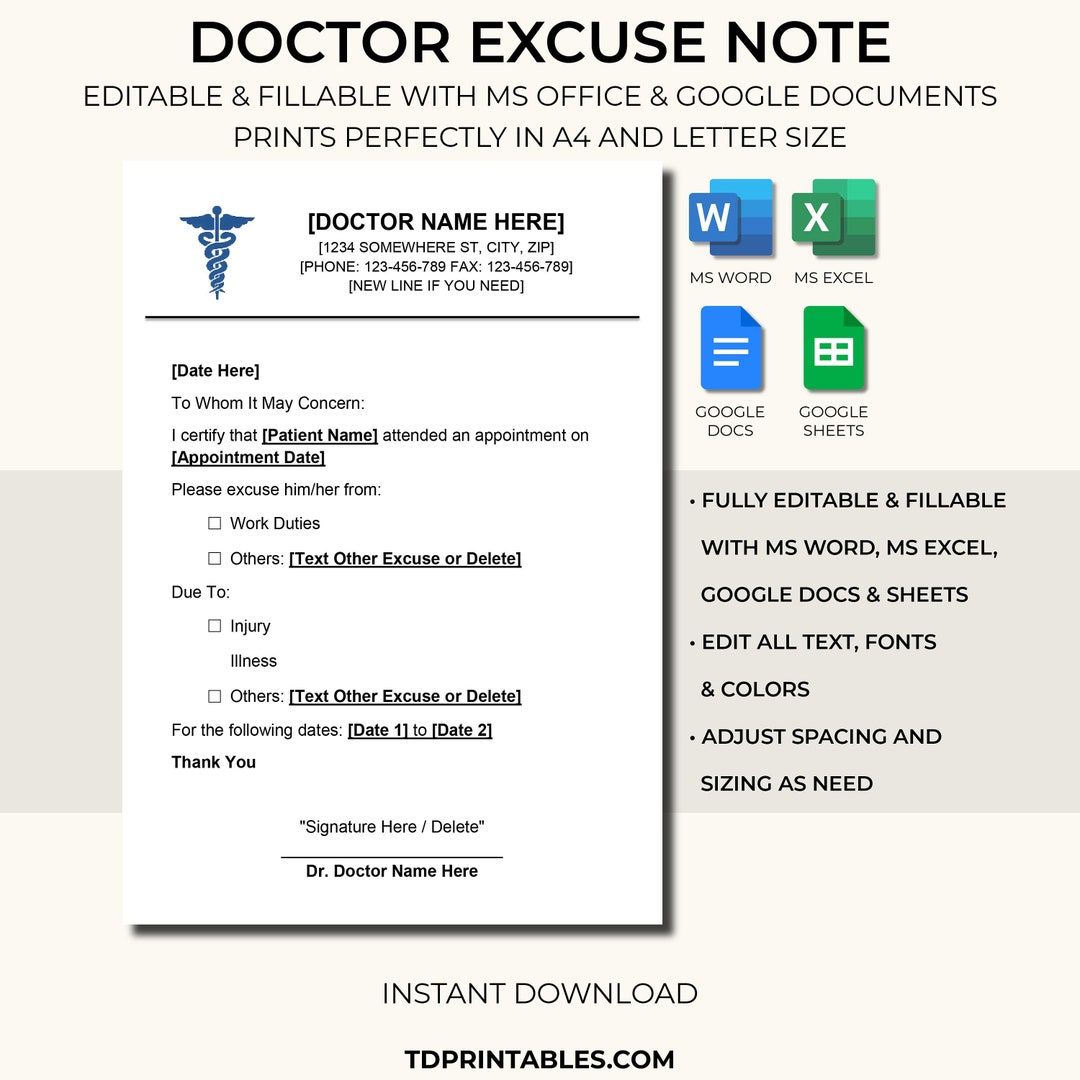Doctor Excuse Template | Doctor Excuse Work | Doctor Excuse Letter ...
