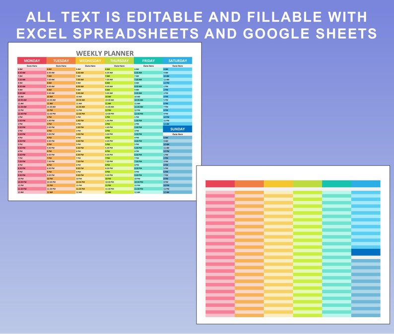 Hourly Weekly Planner Printable Editable. Daily Hourly Planner ...