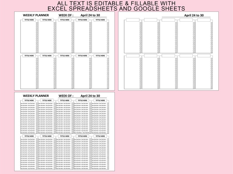 Weekly to Do Planner Checklist Editable Fillable. EXCEL Spreadsheet ...