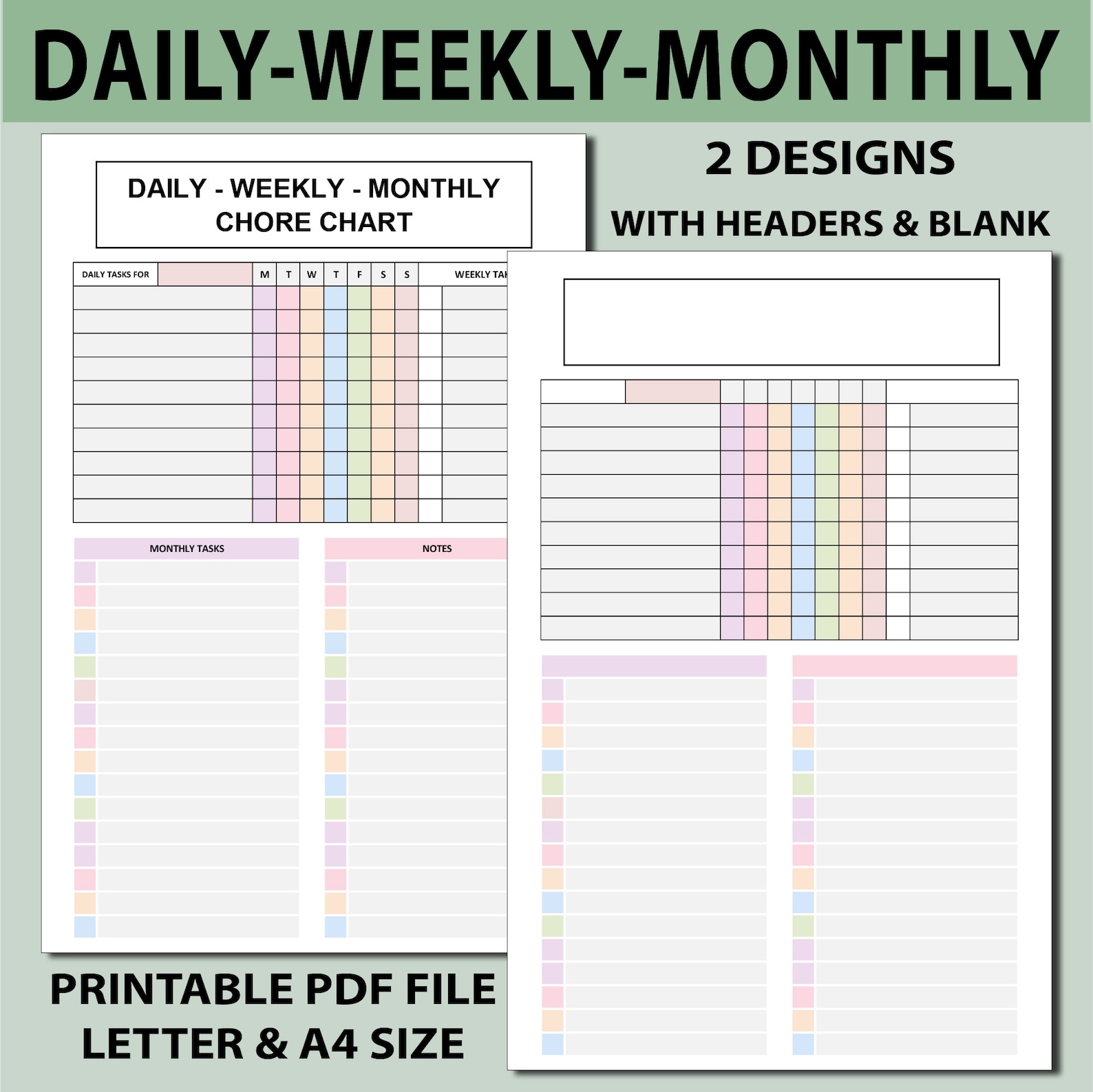 Daily Weekly Monthly Chore Chart Printable,tasks Day,tasks Week,tasks ...