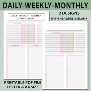 Daily Weekly Monthly Chore Chart Printable,tasks Day,tasks Week,tasks ...
