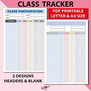 Class Participation Tracker Template - Printable PDF. Participation Log ...