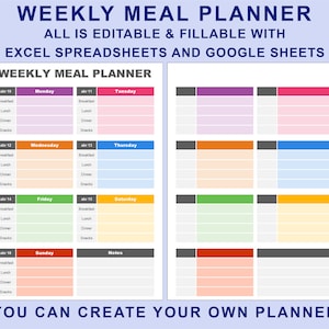Weekly Meal Planner Printable Editable Fillable. Daily Food Planner ...