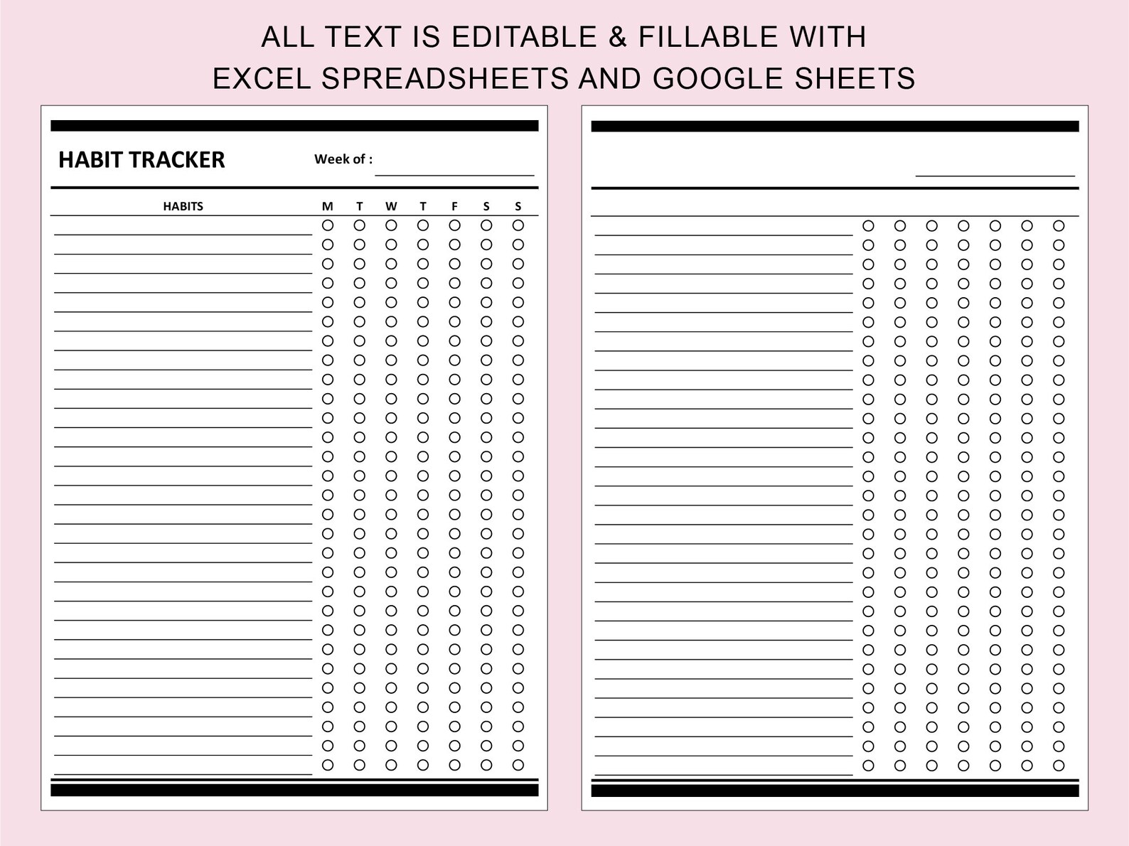 Weekly Habit Tracker Printable. EXCEL Spreadsheet Google Sheets ...