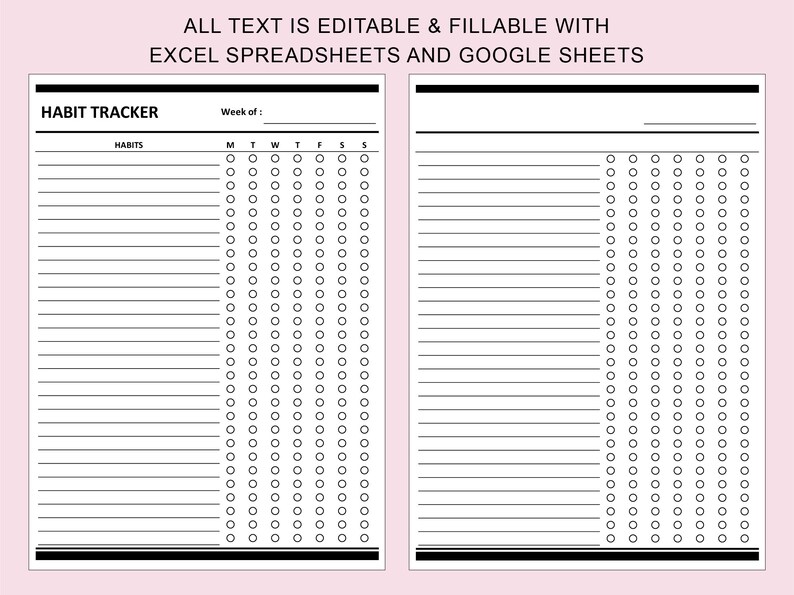 Weekly Habit Tracker Printable. EXCEL Spreadsheet Google Sheets ...