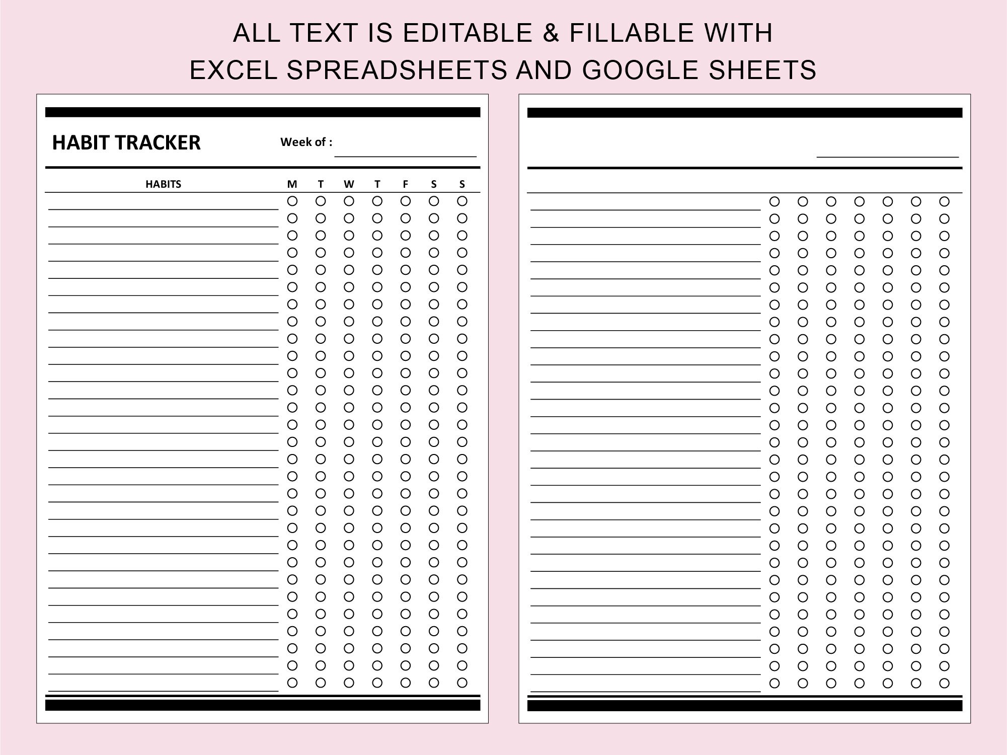 Weekly Habit Tracker Printable. EXCEL Spreadsheet Google Sheets ...