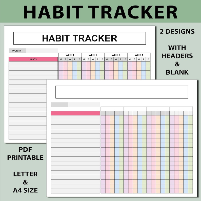 Habit Chart Printable,habit Journal,habit Bookhabit Sheet,habit ...