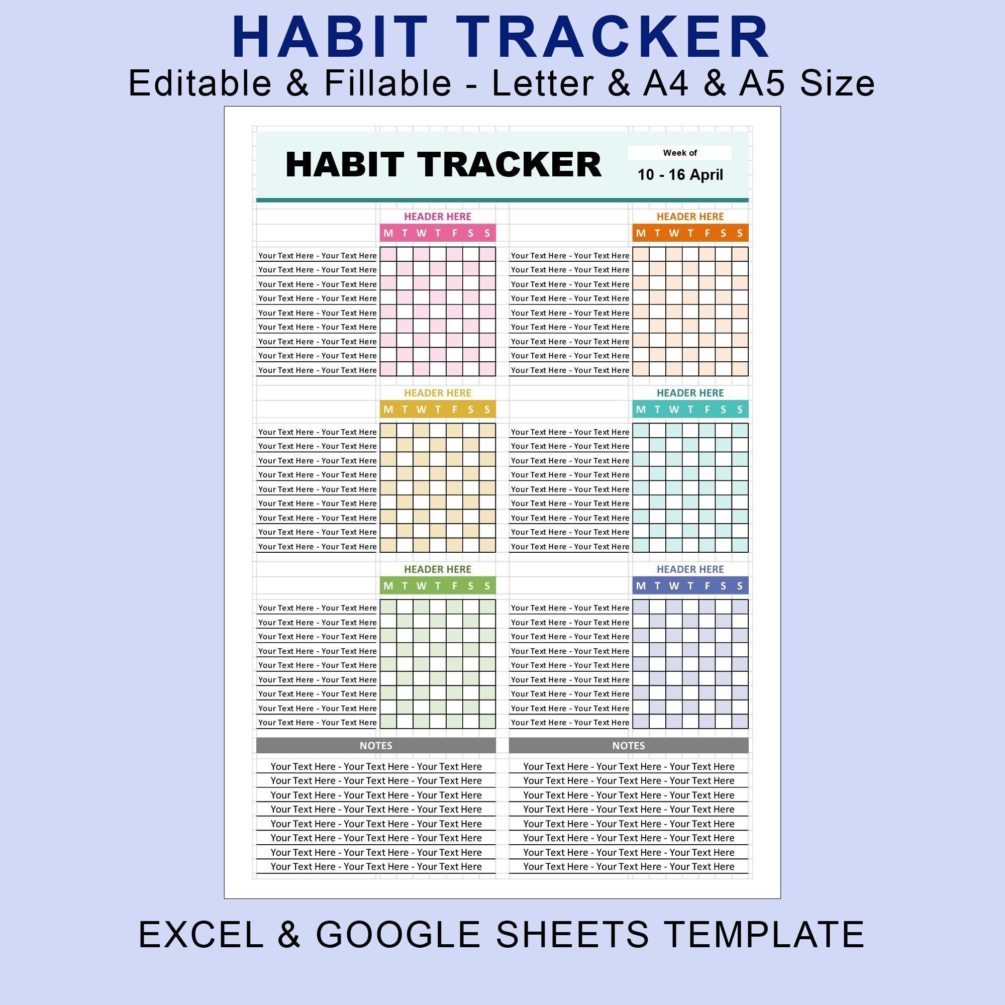 Habit Tracker Printable Editable Fillable. Weekly Habit Tracker ...