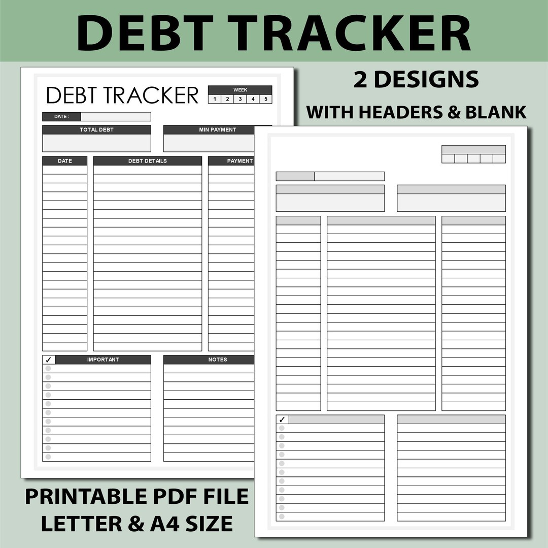 Printable Debt Record,debt Log,debt Register,debt List,debt Logger,debt ...