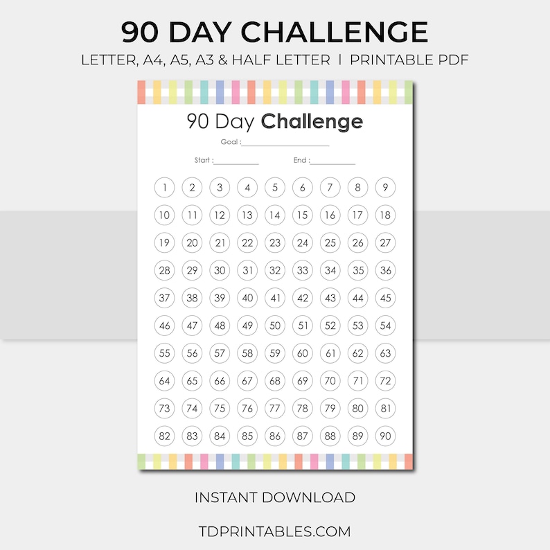 90 Day Challenge Tracker Template. Printable 90 Day Challenge ...