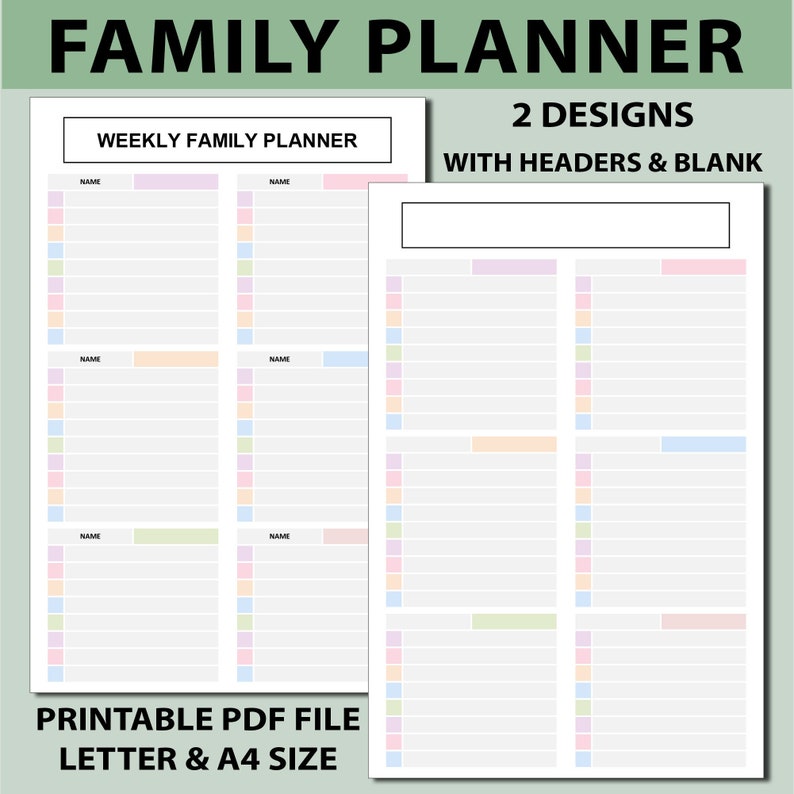 Weekly Family Chores Planner Printable,family Schedule,family Calendar ...