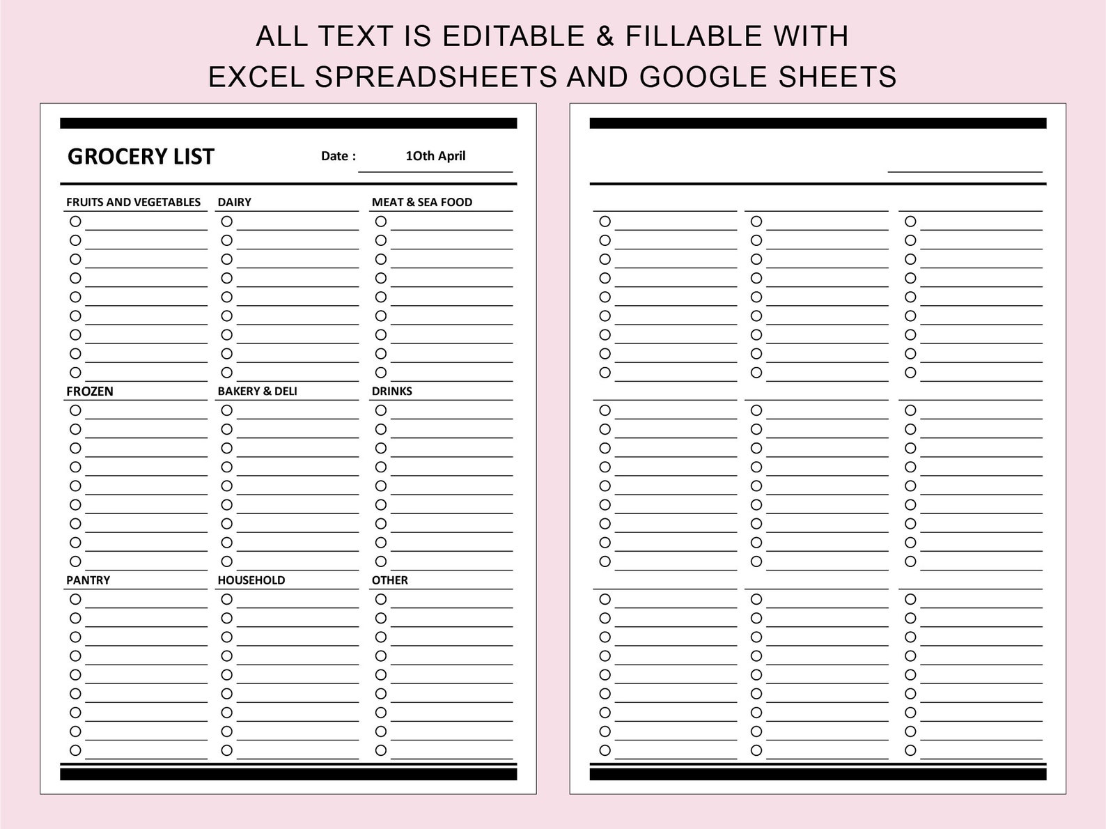 Grocery List Printable Template Editable Fillable. EXCEL Spreadsheet ...