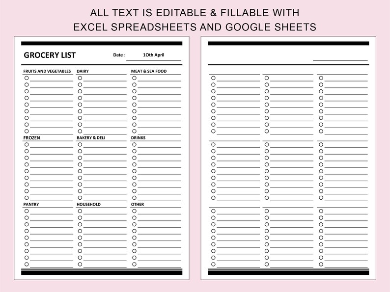 Grocery List Printable Template Editable Fillable. EXCEL Spreadsheet ...