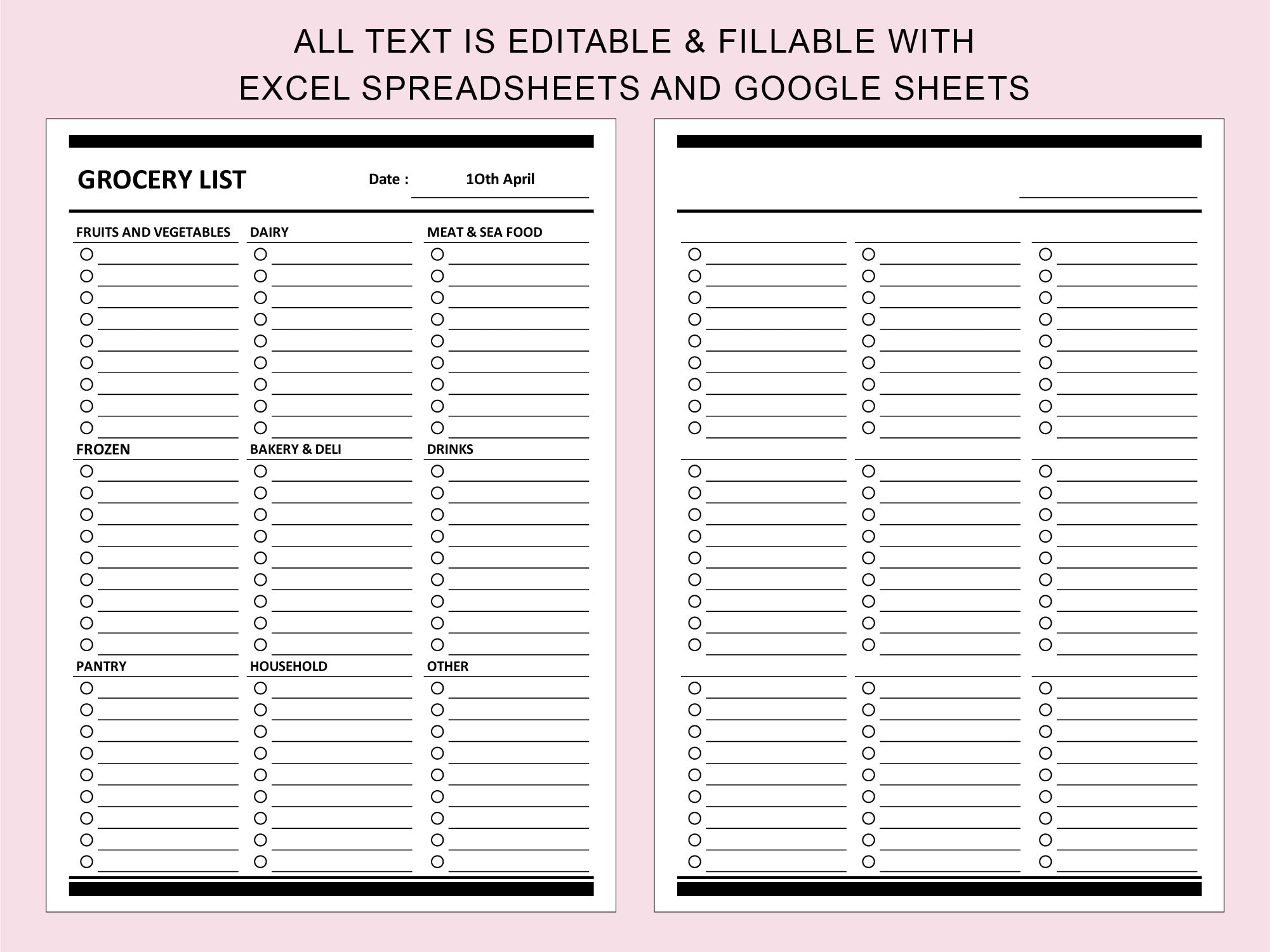 Grocery List Printable Template Editable Fillable. EXCEL Spreadsheet ...