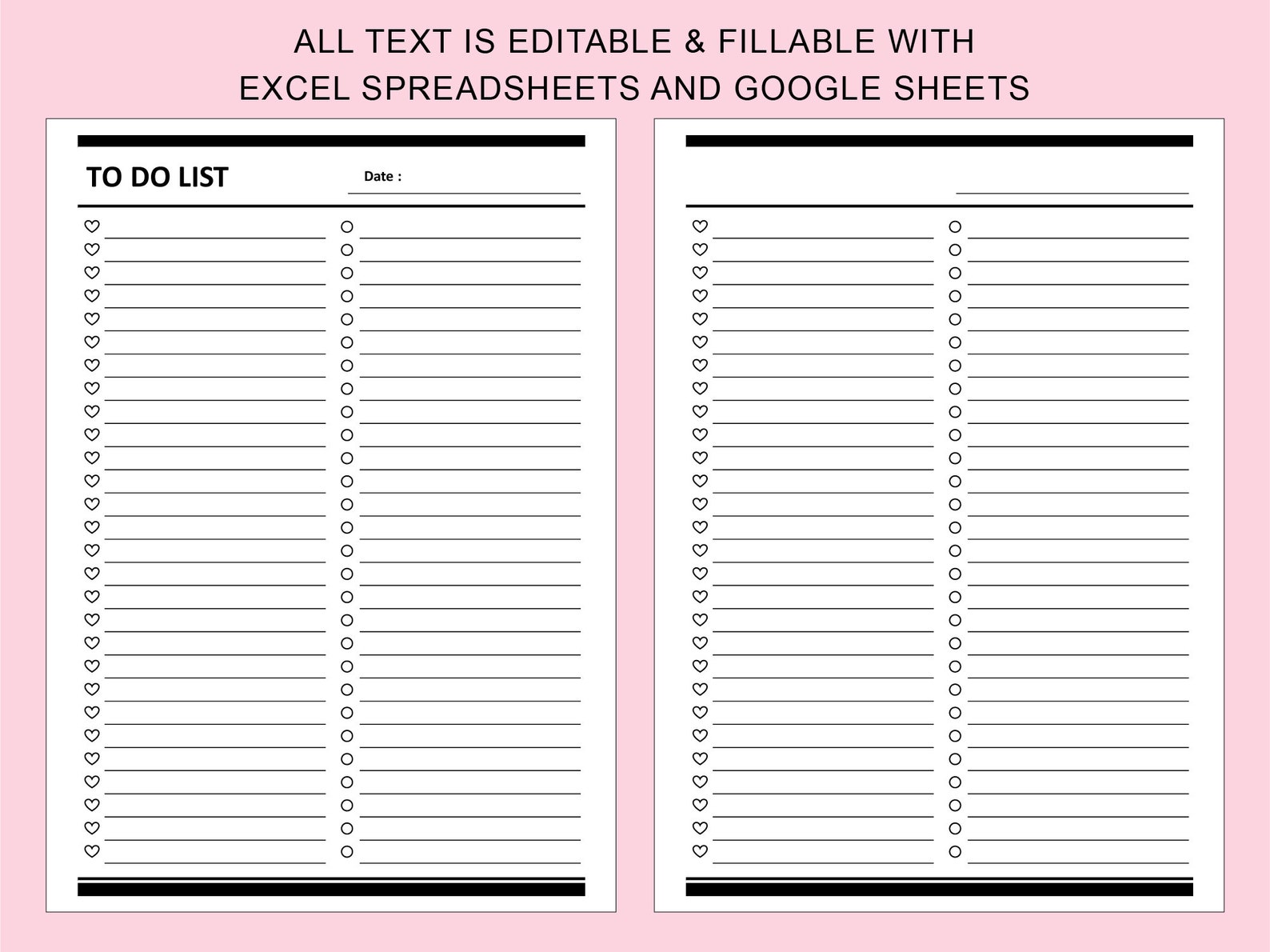 To Do List Planner Editable Fillable Printable. EXCEL Spreadsheet ...