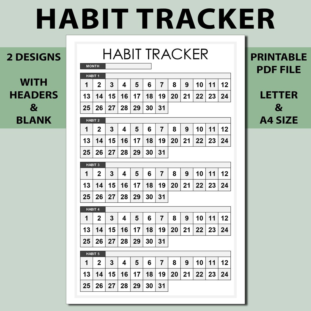 Monthly Habit Tracker Printable,habit Track, Habit Record, Habit Log ...