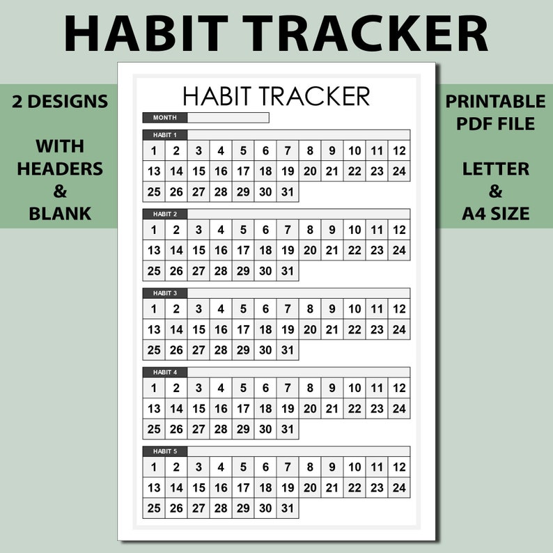 Monthly Habit Tracker Printable,habit Track, Habit Record, Habit Log ...